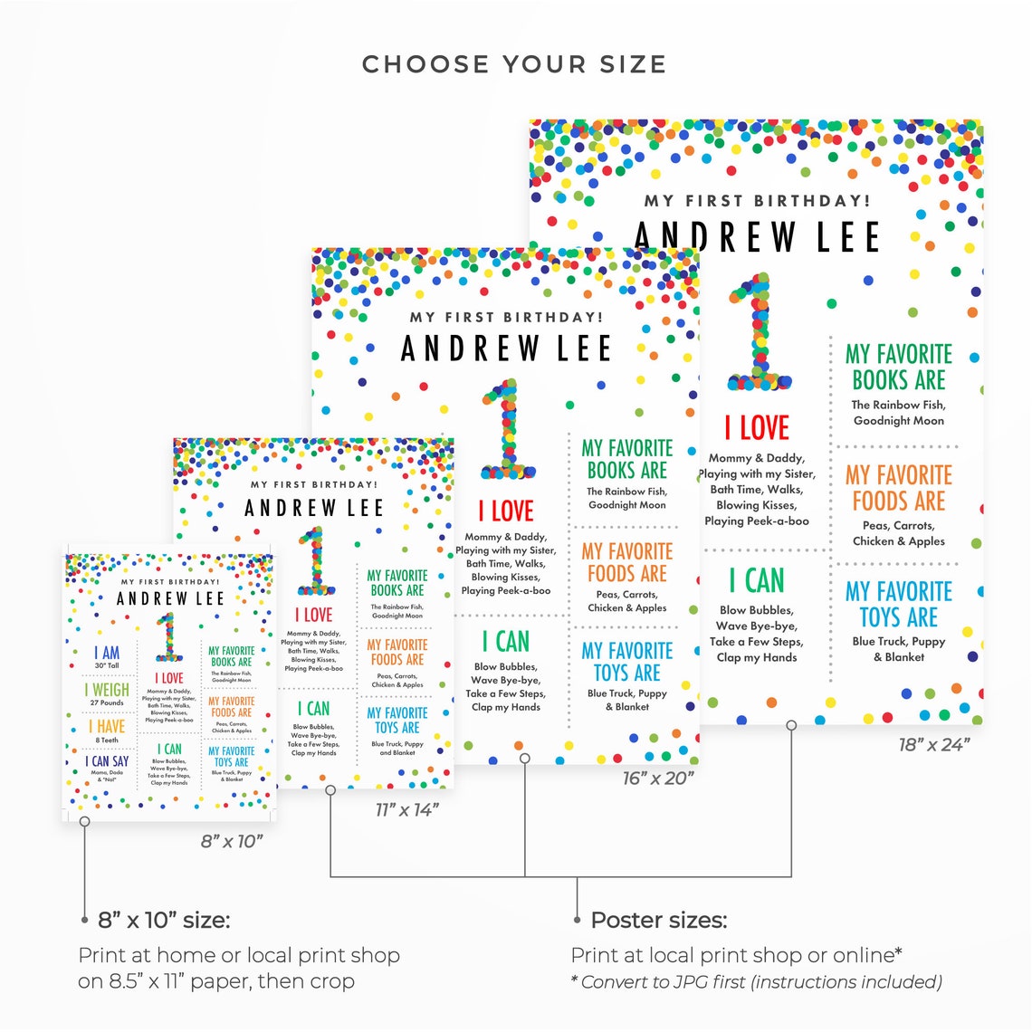 Confetti One Year Old Sign Editable PDF Instant Download. 1st - Etsy