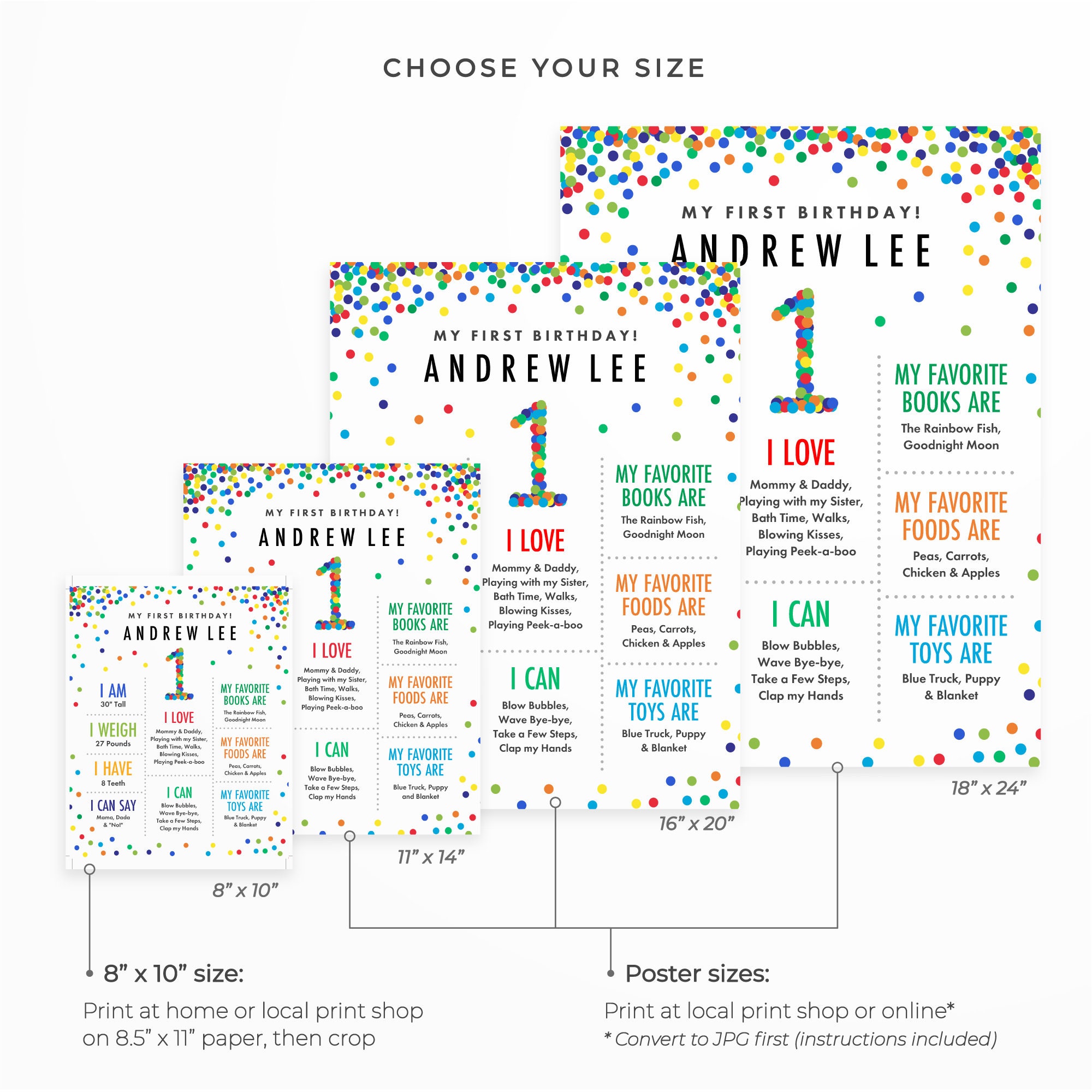 Confetti One Year Old Sign Editable PDF Instant Download. 1st - Etsy