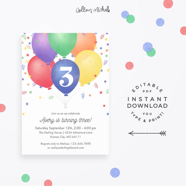 Balloon Party Invite - Etsy