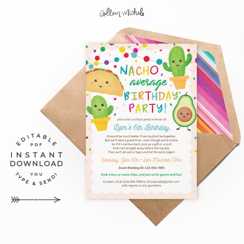 Virtual Birthday Party Invitations Instant Download Editable - Etsy