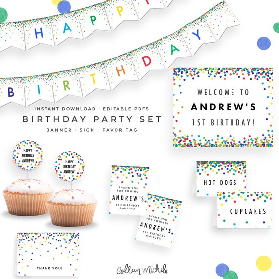 Confetti Boy Birthday Party Decorations! Instant Download Printables ...