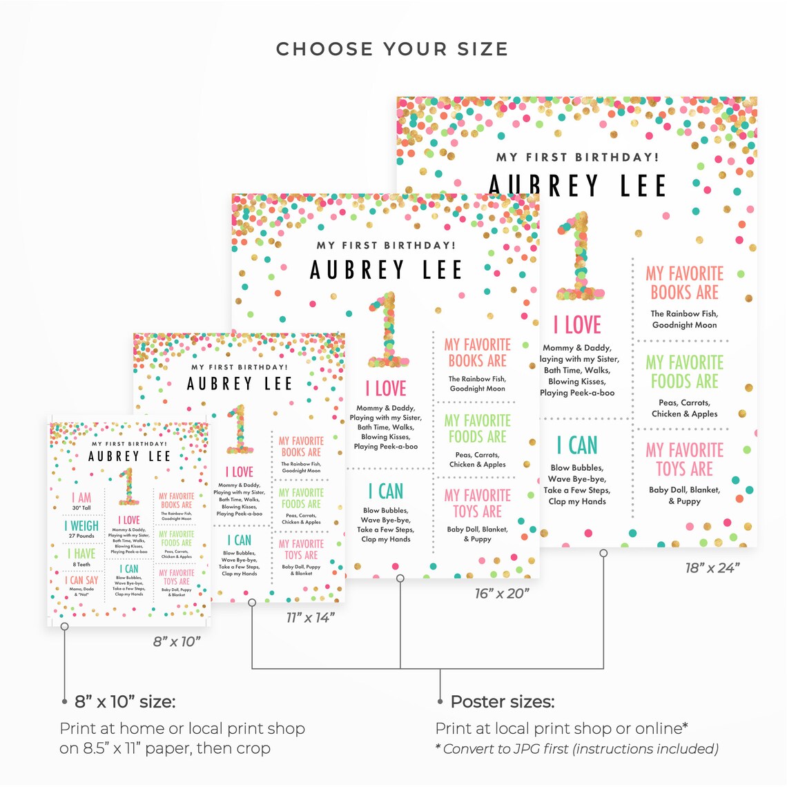 Cute Girl 1 Year Old Sign Editable PDF Download. First - Etsy