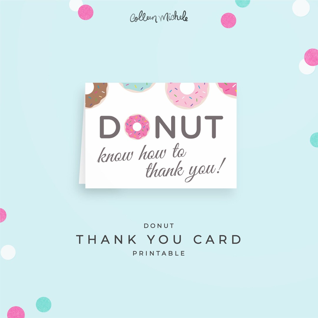 Donut Thank You Card, Instant Download PDF, Folded A1 Note Cards. donut ...