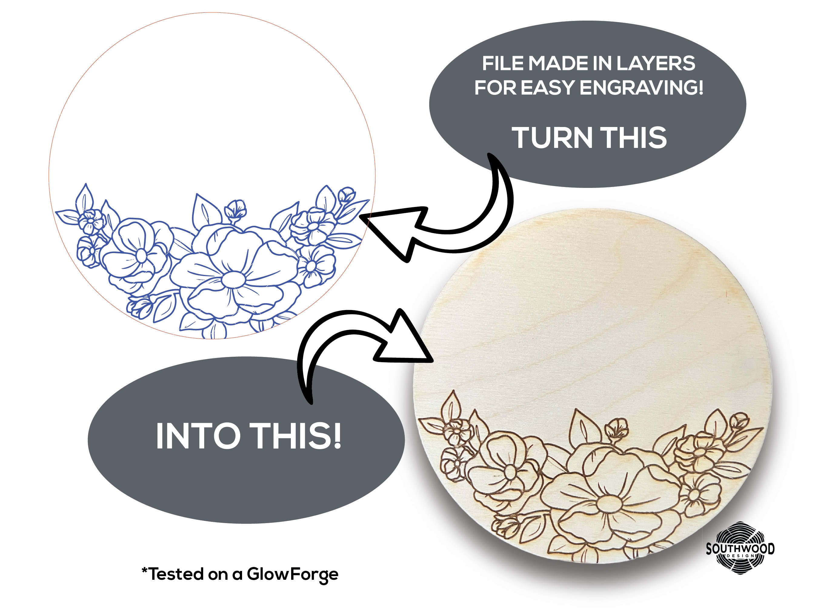 SVG Engraved Floral Laser Cut File, Flower Digital Download, Glowforge ...