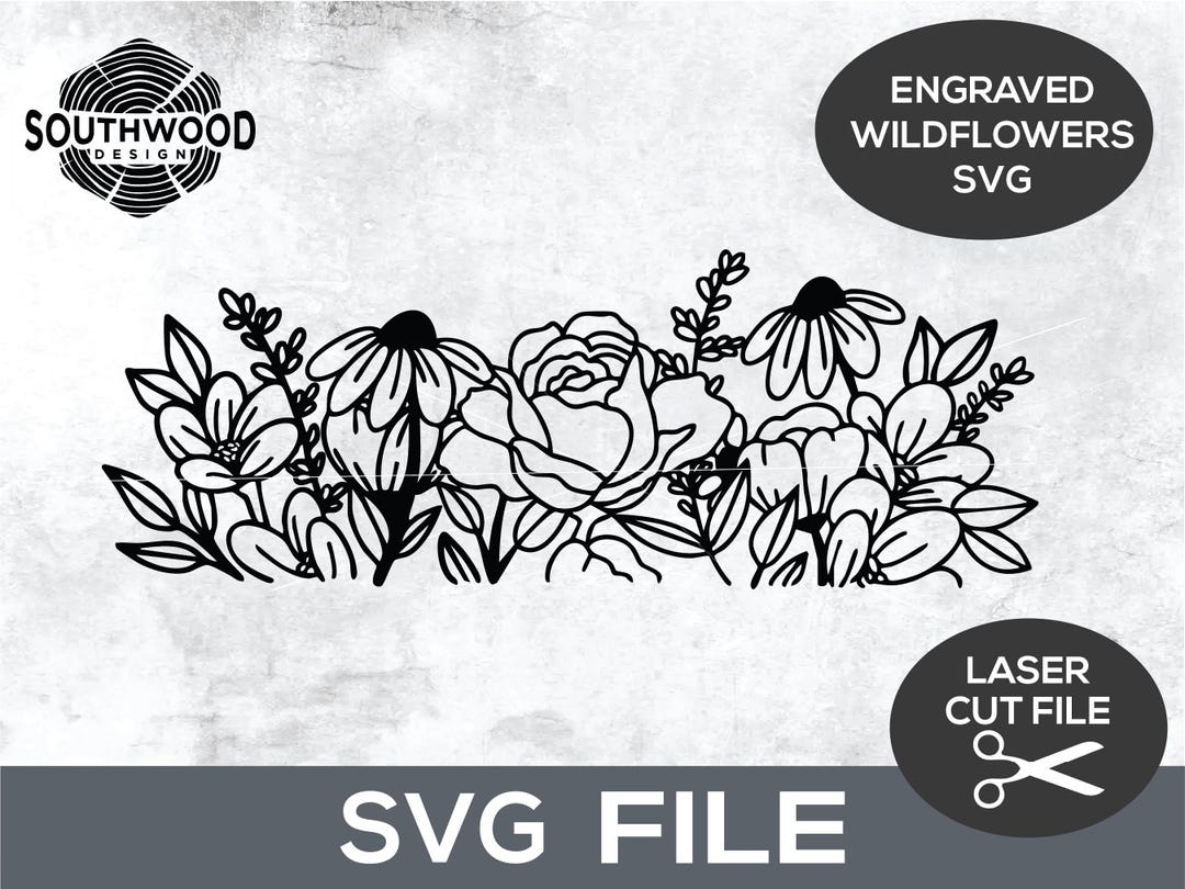 Wildflower Engraving File SVG, Laser Flower File, Rectangle Floral ...