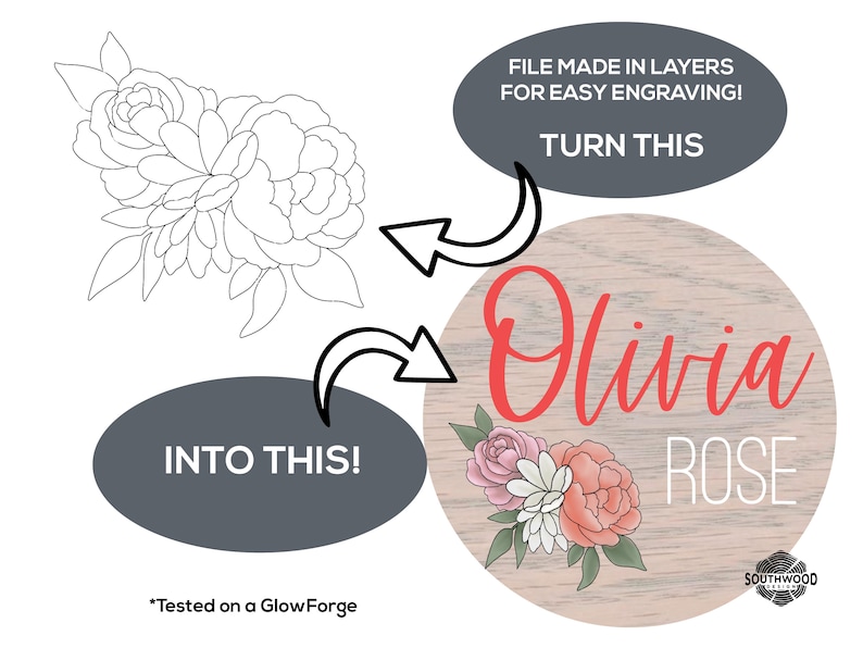 Peony Rose Single Line Laser SVG File, Peony Rose Scroll Saw Pattern ...