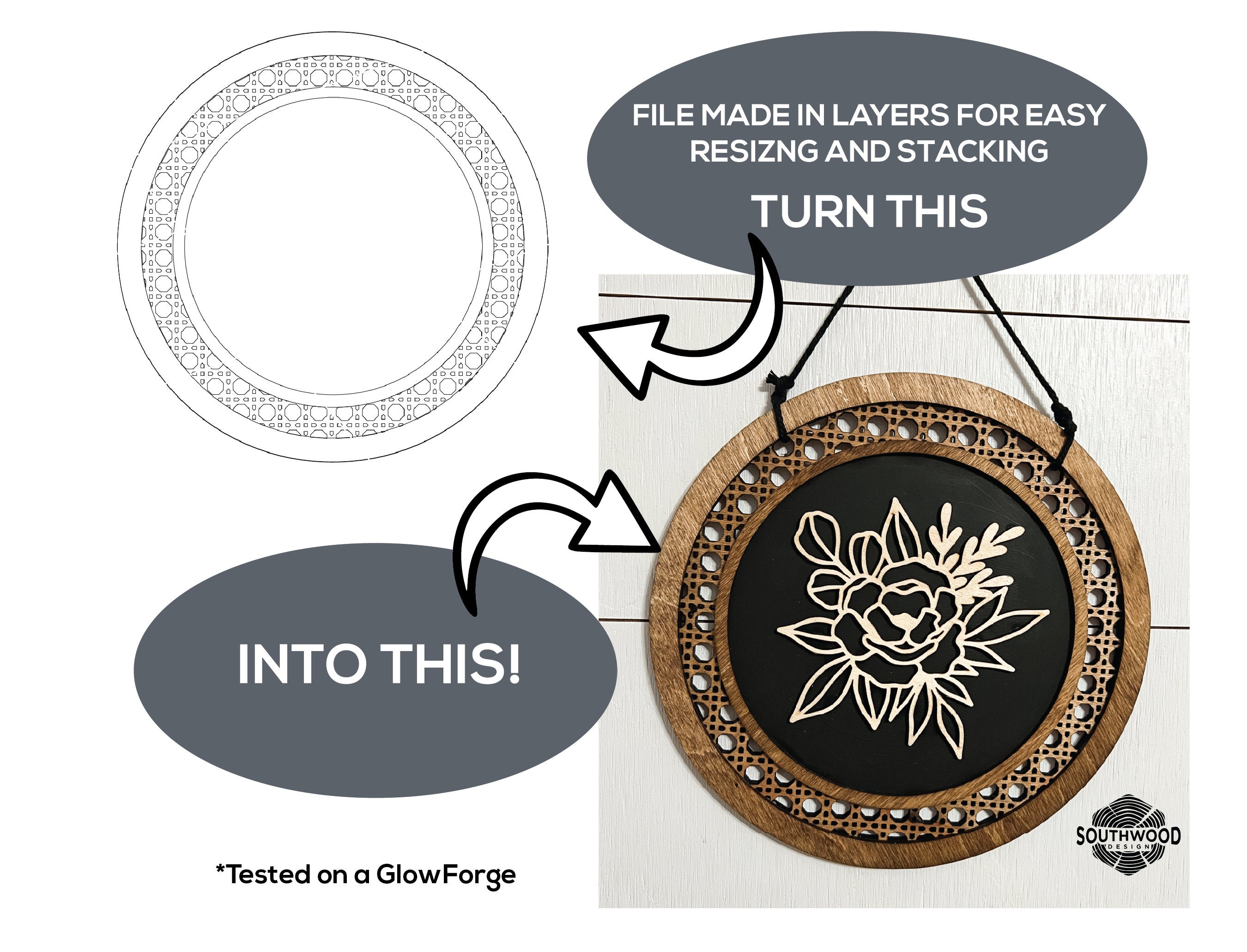 Rattan Framed Circle SVG Laser File, Cane Design Boho Laser Cut File ...