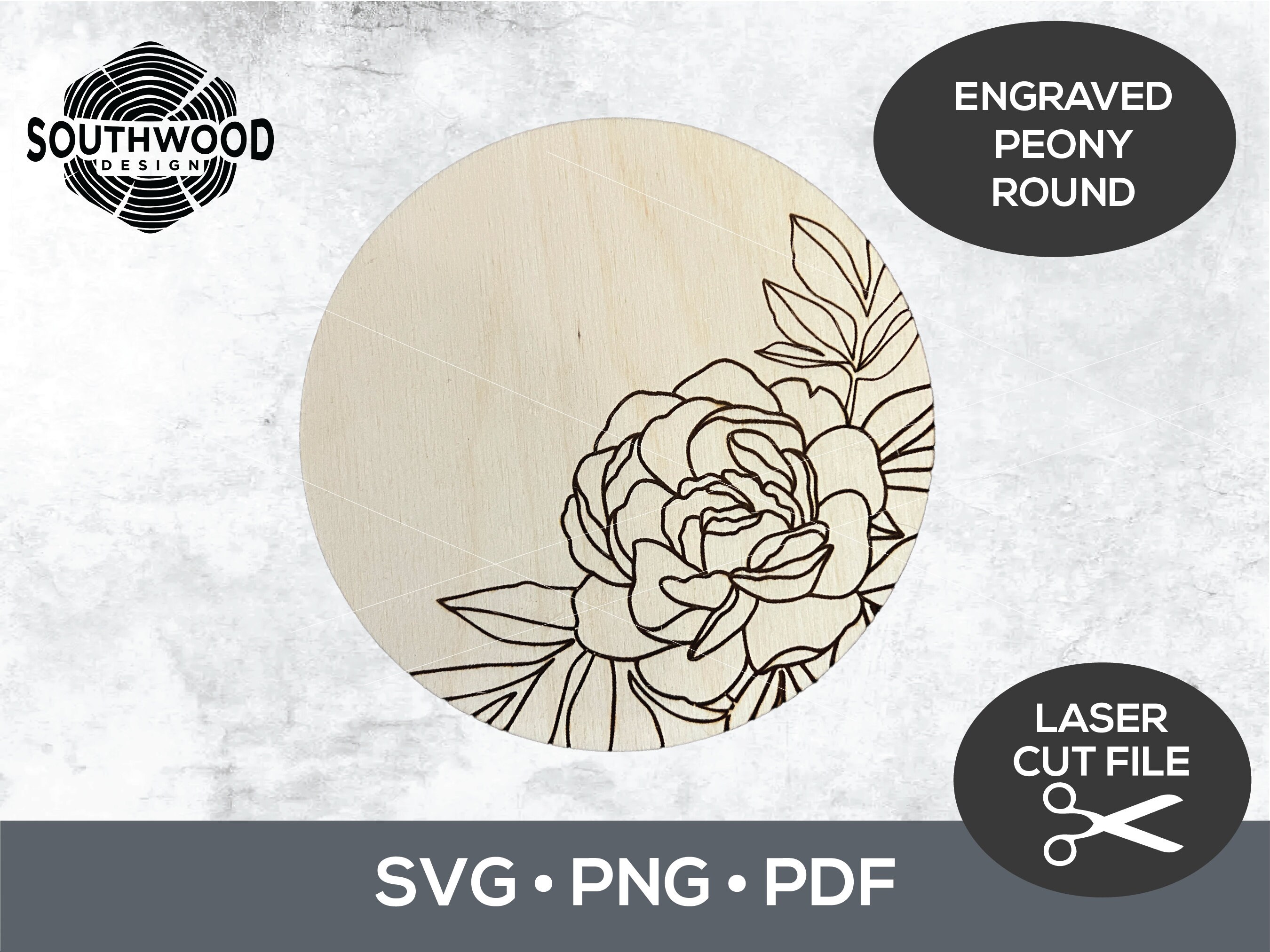 SVG Engraved Peony Floral Laser Cut File, Flower Digital Download ...
