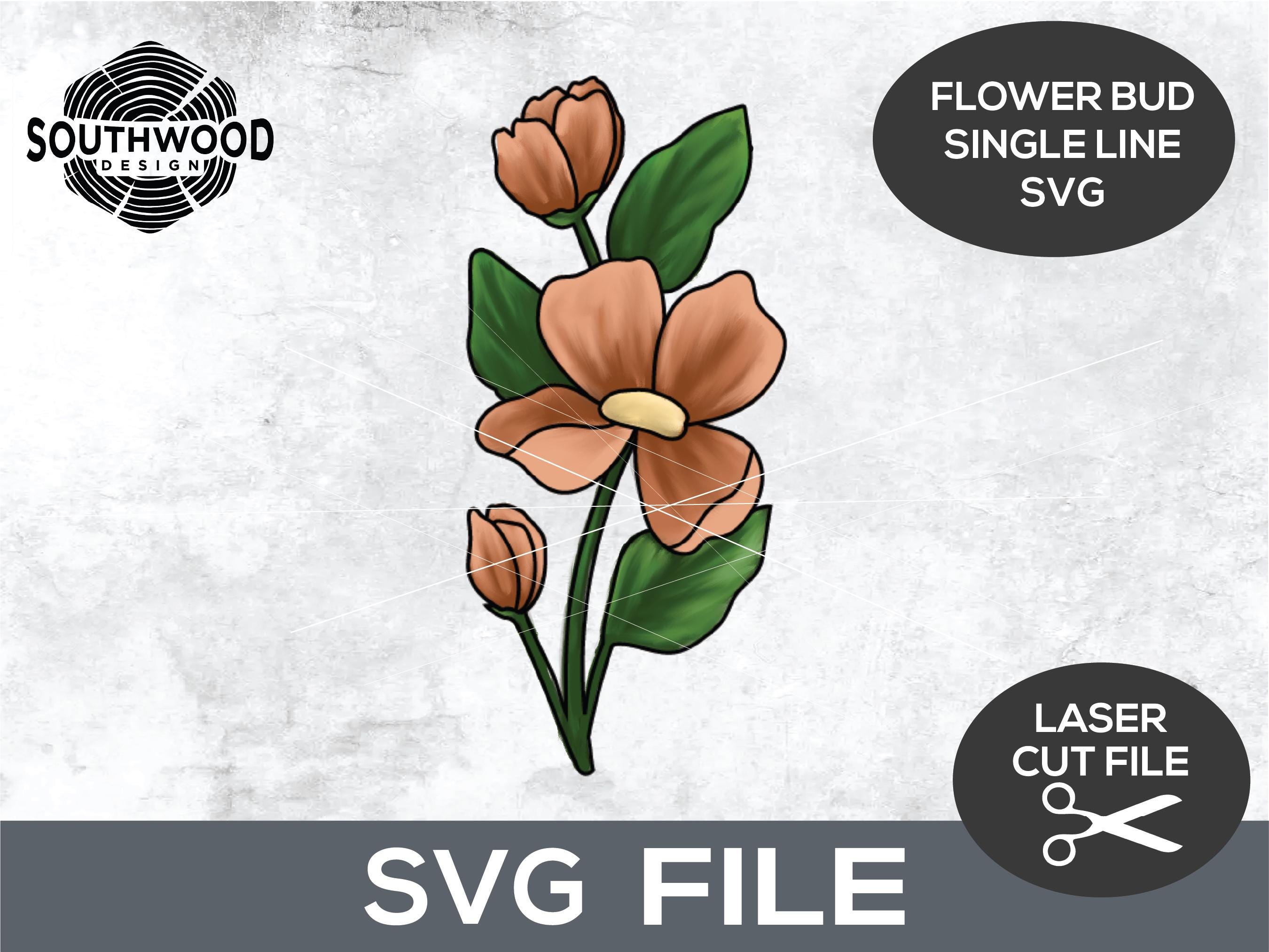 Floral Bud Single Line SVG File, Flower Laser Cut File, Scroll Saw ...