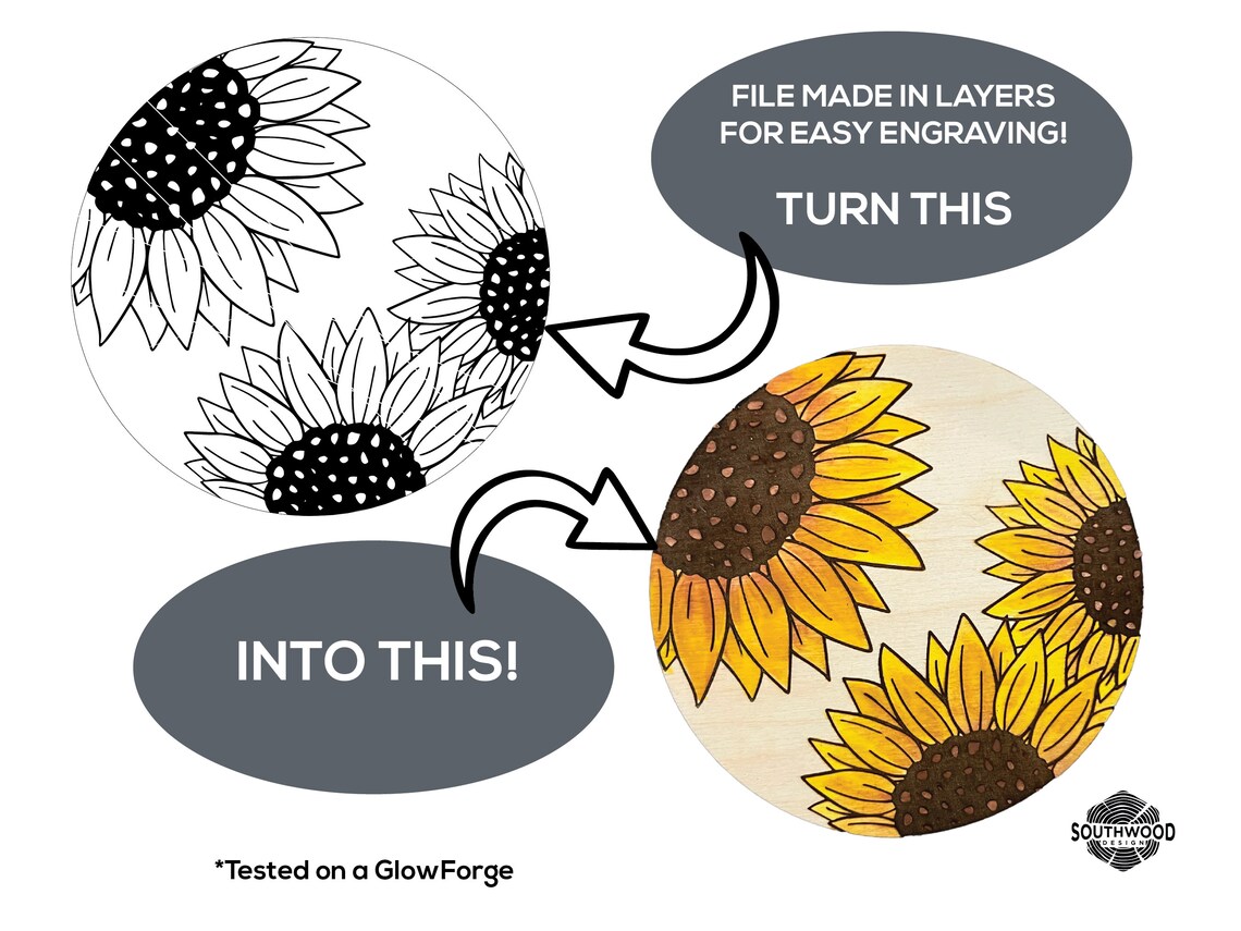 SVG Engraved Sunflower Floral Laser Cut File Flower Digital - Etsy