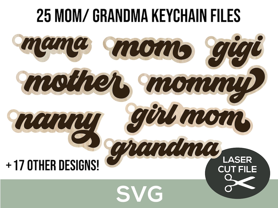 Mom Keychain Laser SVG Bundle, Mama Keychain File, Glowforge Keychain ...