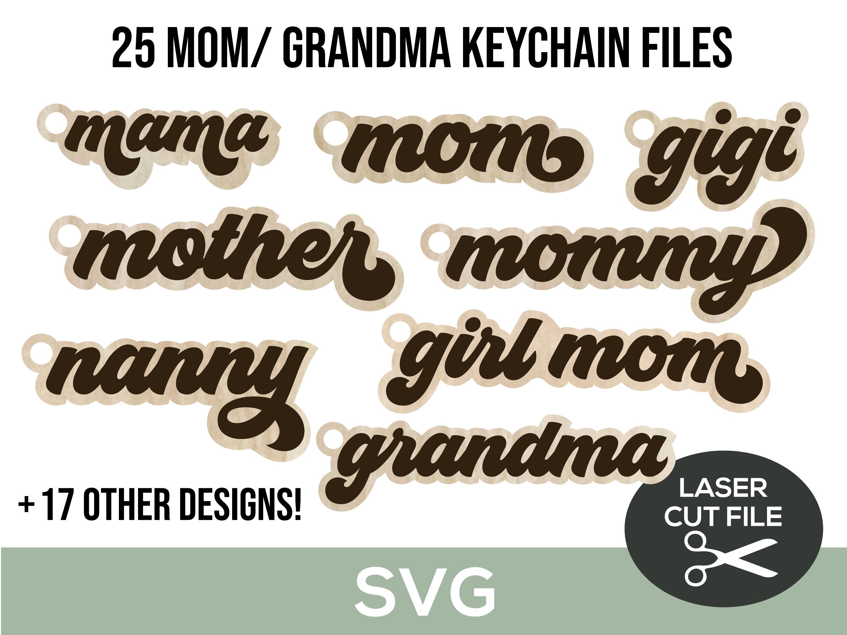 Mom Keychain Laser SVG Bundle, Mama Keychain File, Glowforge Keychain ...