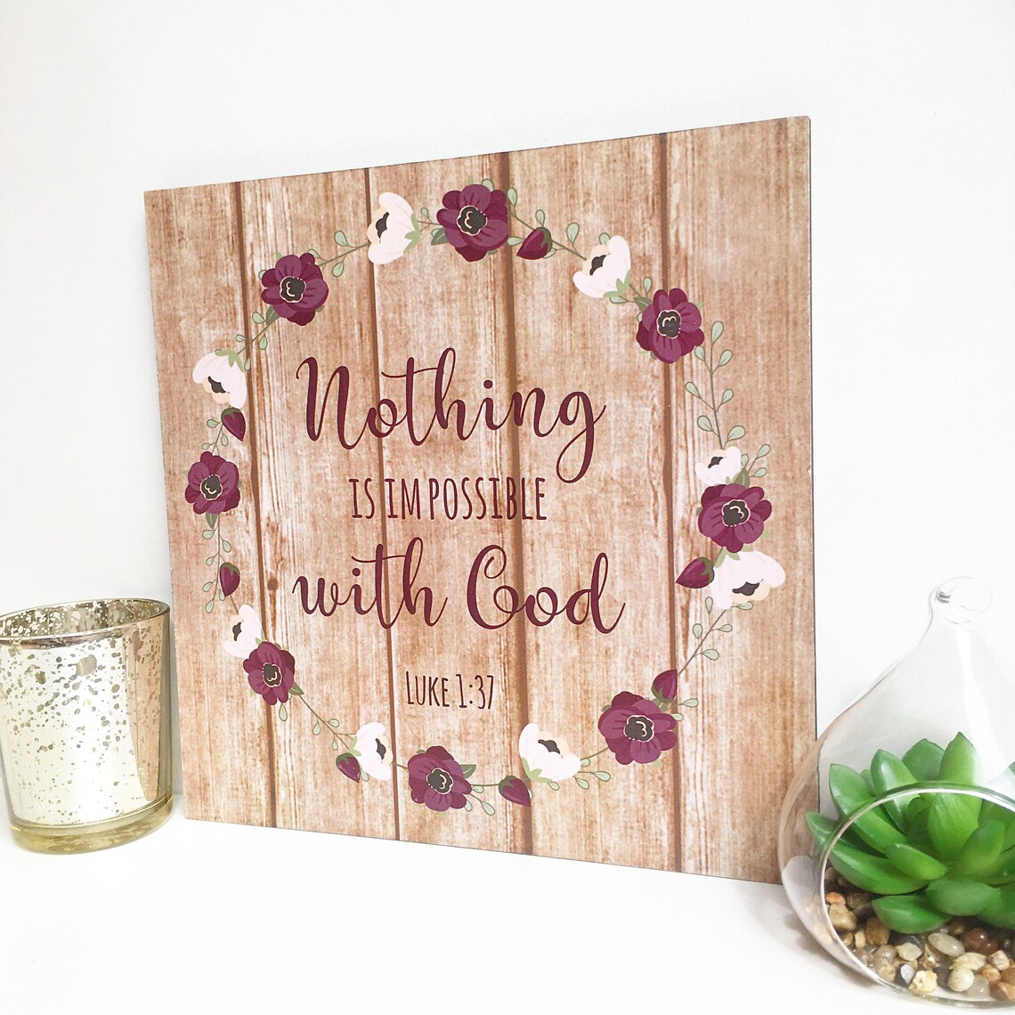 Nothing is Impossible With God Plaque, Luke 1 Verse 37 Sign, Wooden ...