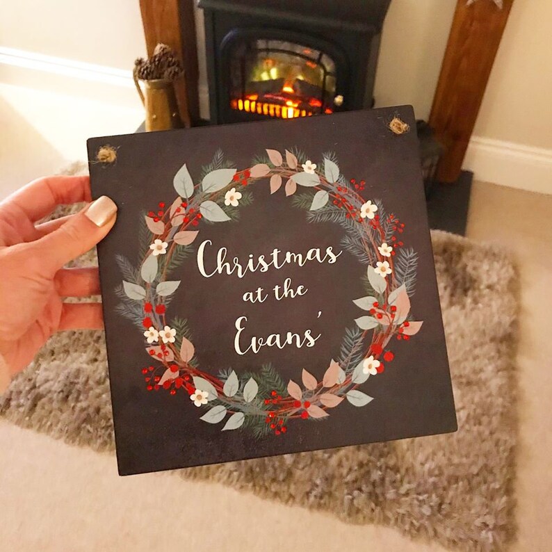 Christmas Wreath Plaque, Personalised Christmas Sign, Wooden Christmas ...