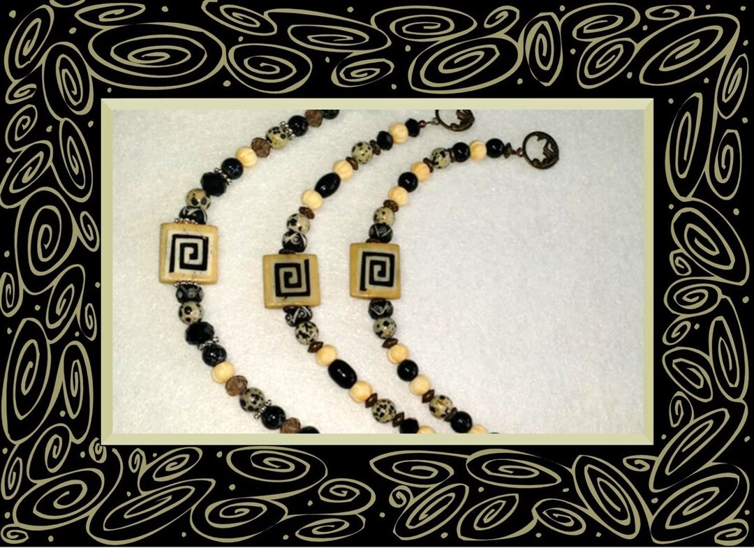 Greek Key Batik Bone Bracelets - Etsy