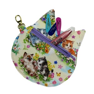Cat Shaped Zipper Pouch, Cat Lover's Zipper Bag, Kitty Pouch, Coin ...