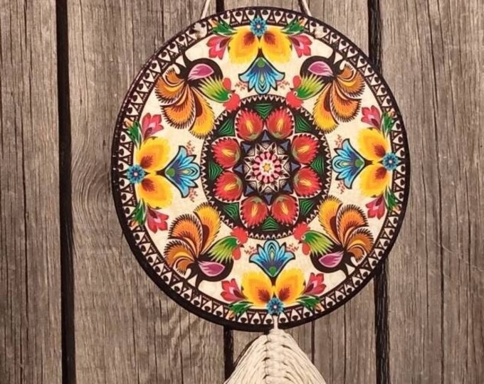 Polish Folk Art Wall Hanging Decor With Macrame, Folk Rooster Boho ...