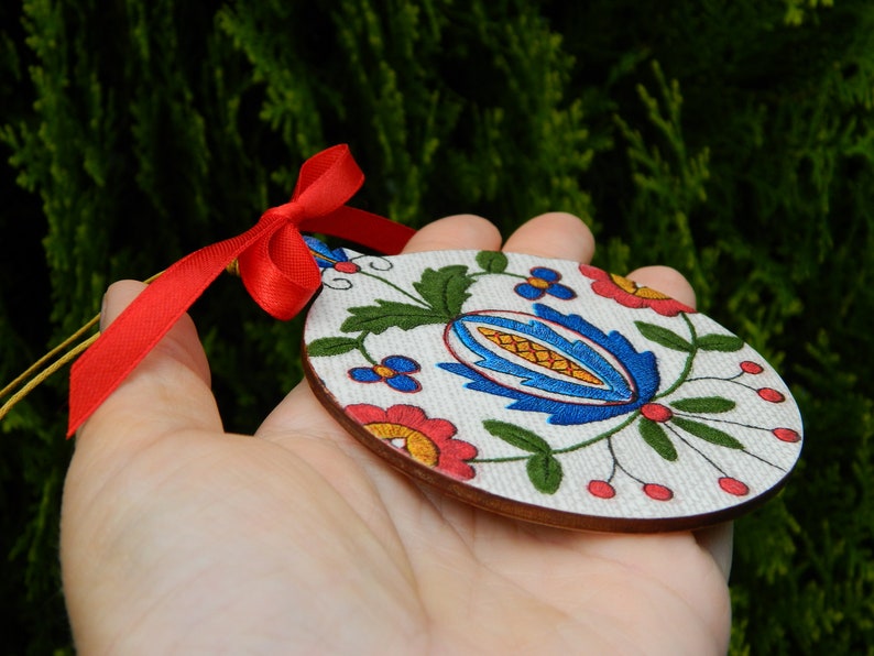 Wooden Christmas Tree Bauble Polish Folk Wooden Decor Red | Etsy