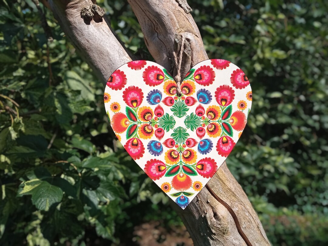 Polish Folk Art on Wood Heart, Rustic Home Décor, Gift From Poland ...