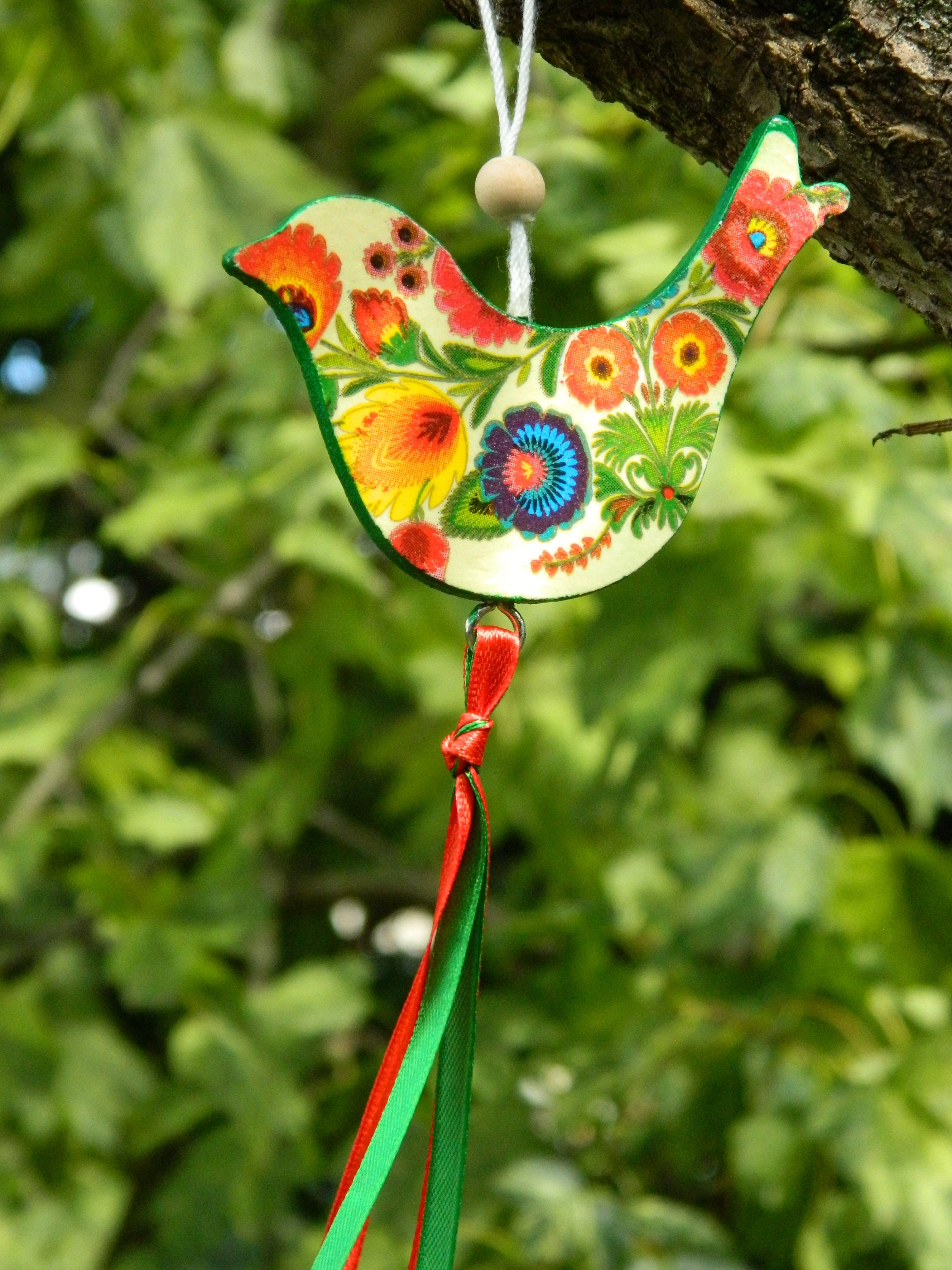 Polish Folk Bird Decor Wooden Flying Bird With Ribbons | Etsy