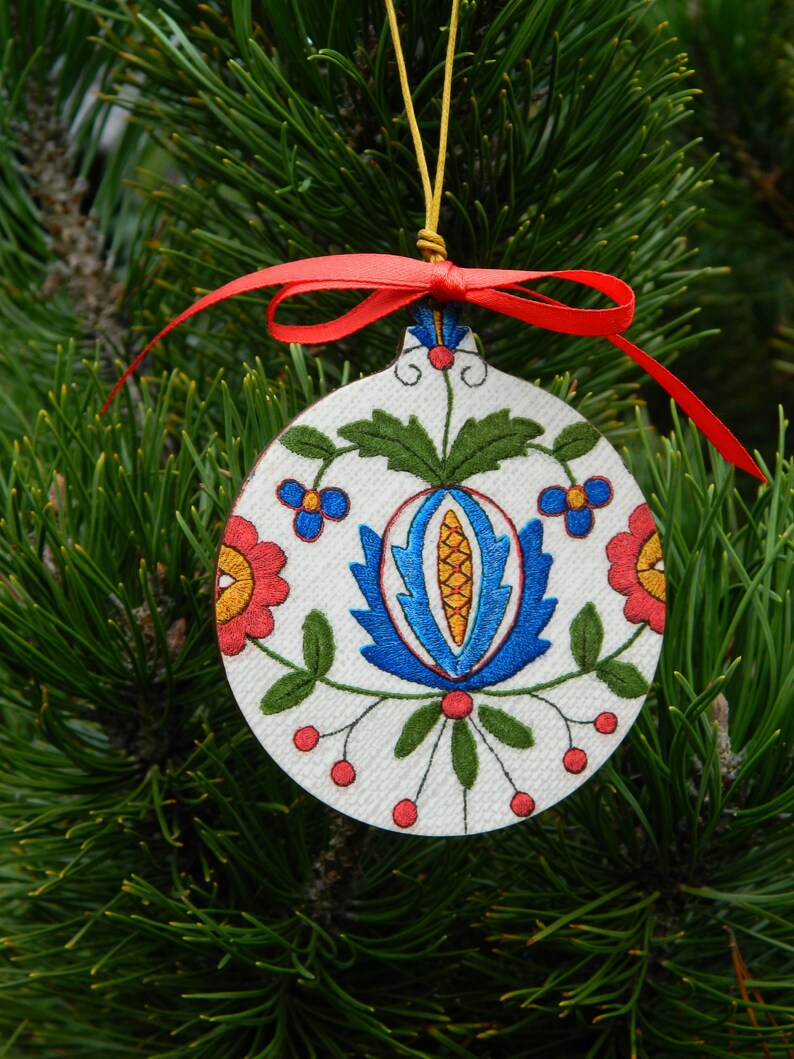 Wooden Christmas Tree Bauble Polish Folk Wooden Decor Red | Etsy