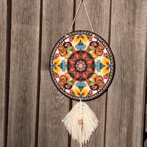Polish Folk Art Wall Hanging Decor With Macrame, Folk Rooster Boho ...
