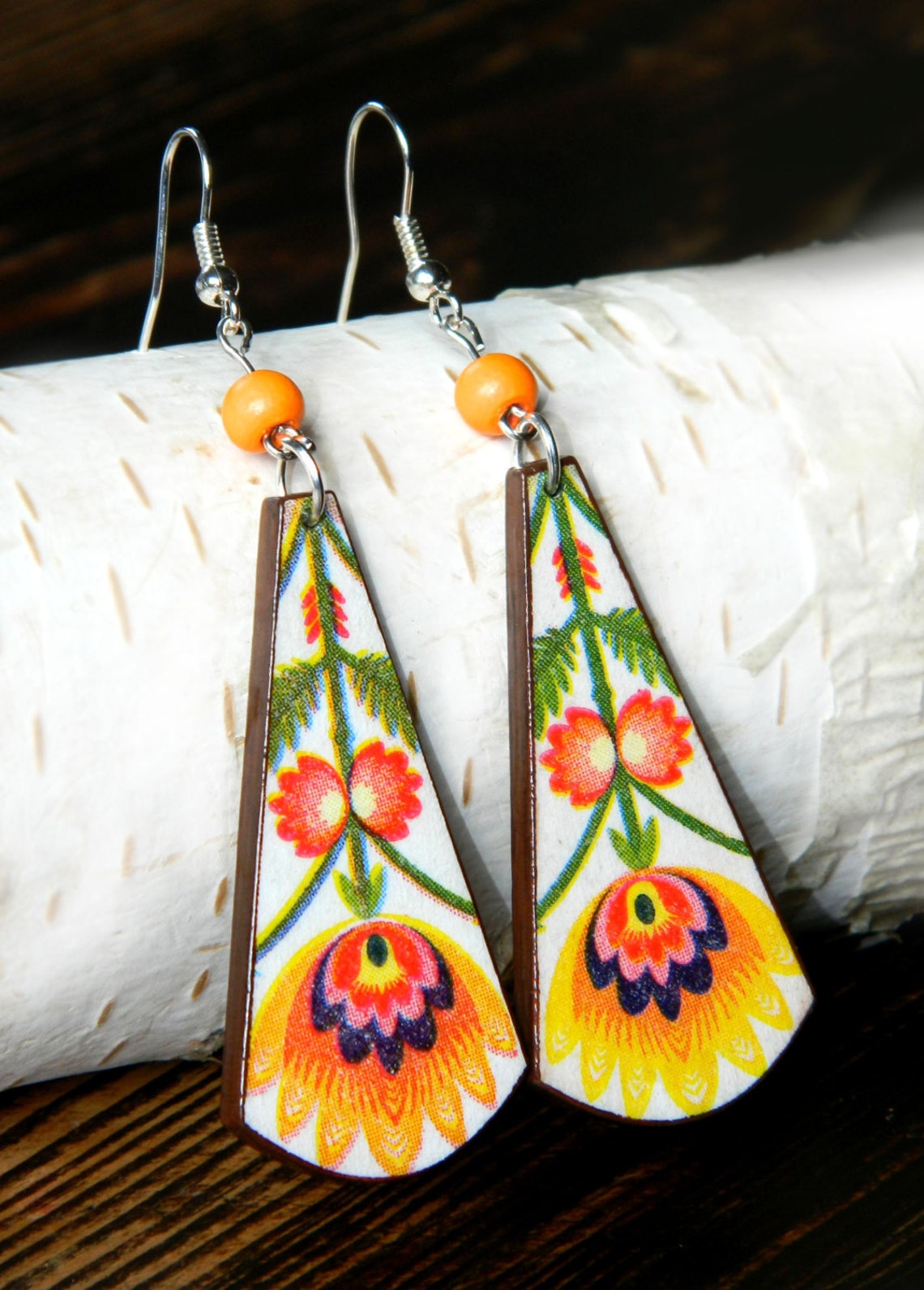 Polish folk art Nature inspired jewelry Flowers earrings | Etsy