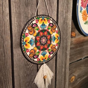 Polish Folk Art Wall Hanging Decor With Macrame, Folk Rooster Boho ...