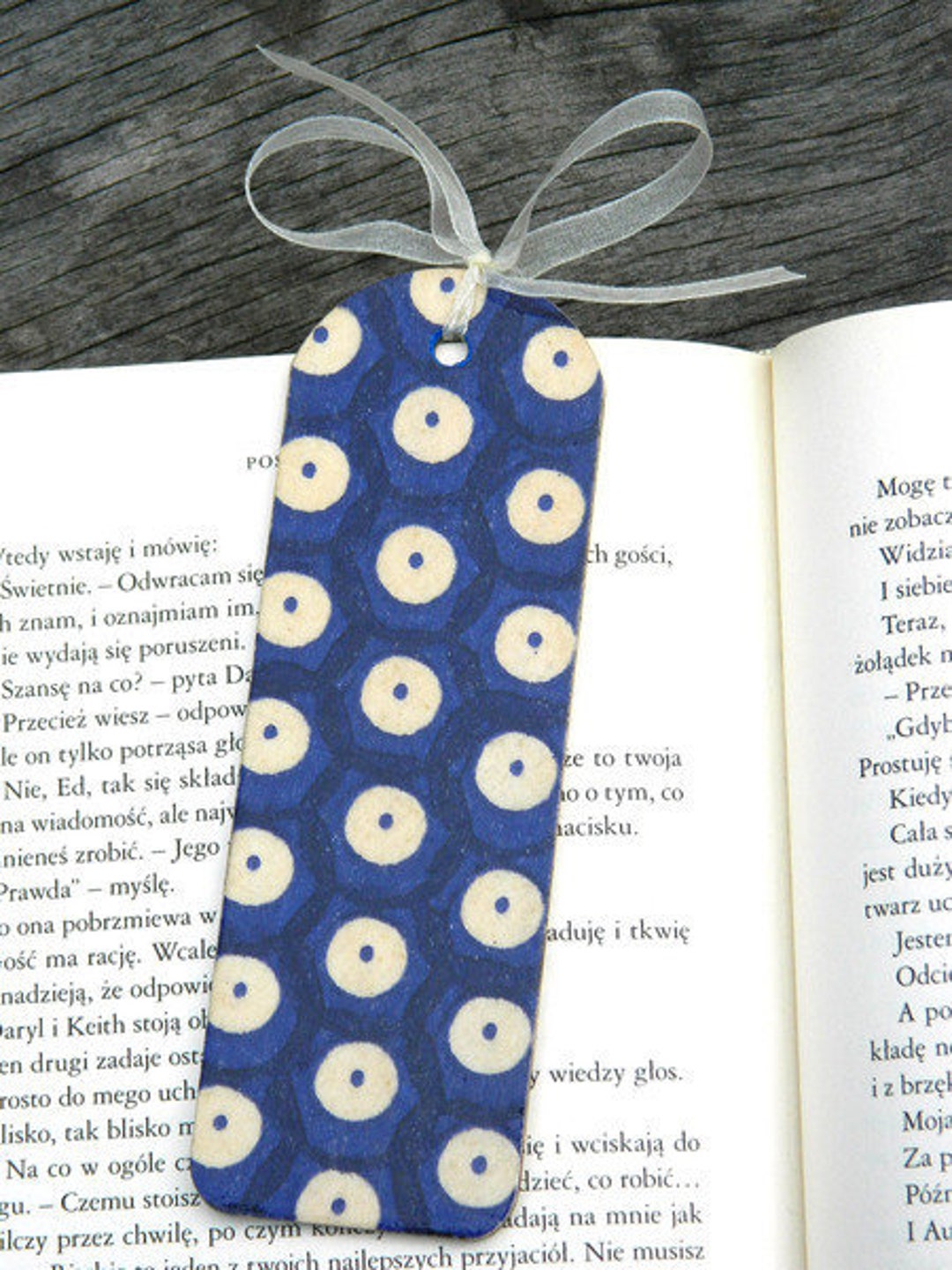 Wooden Bookmark Handmade in Poland Navy Blue With White - Etsy