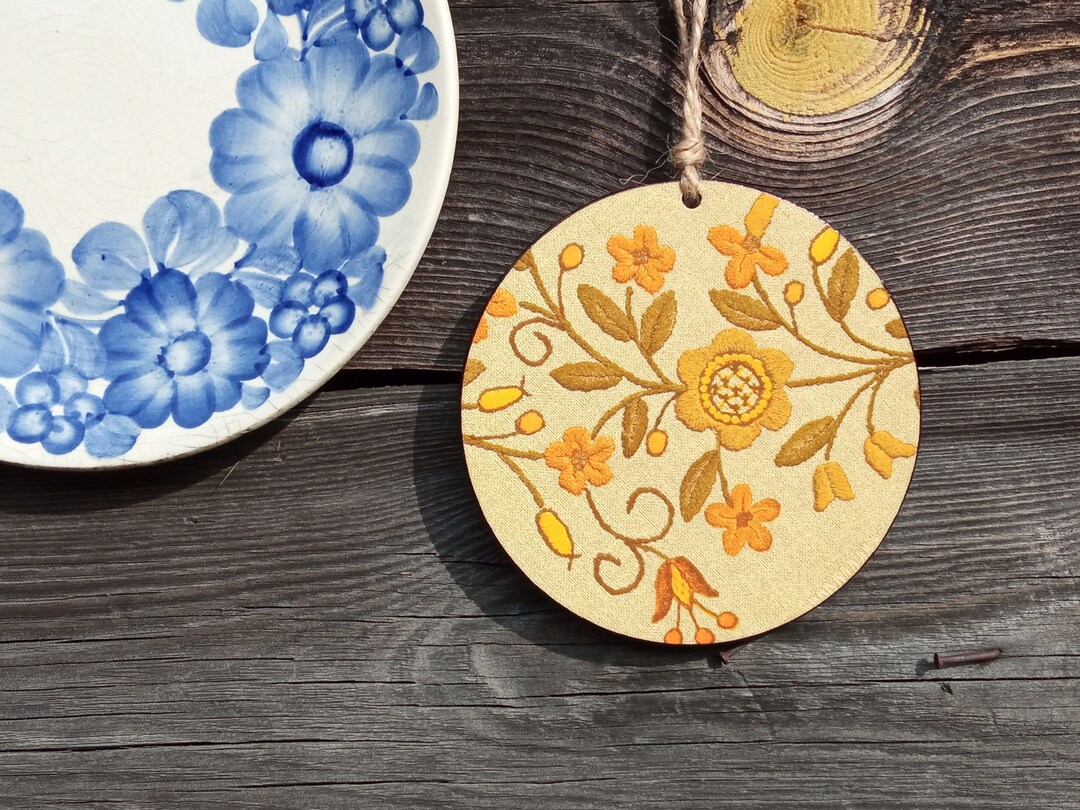 Small Round Wall Decor Accents in Sand Color With Polish Folk Flowers ...