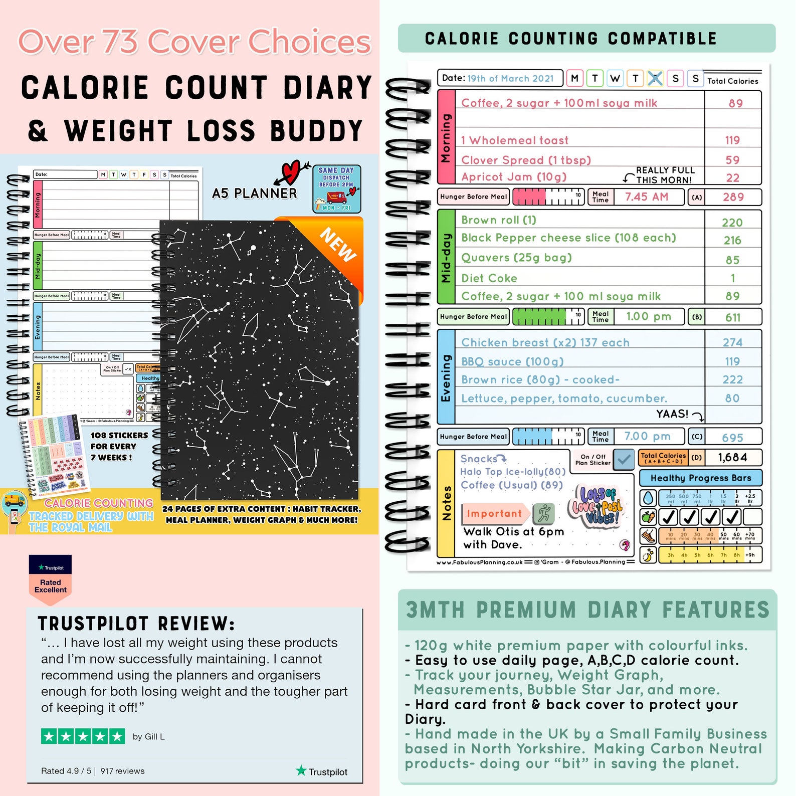 CALORIE COUNTING A5 SLIMMING Food Diet Diary Planner Weight - Etsy UK