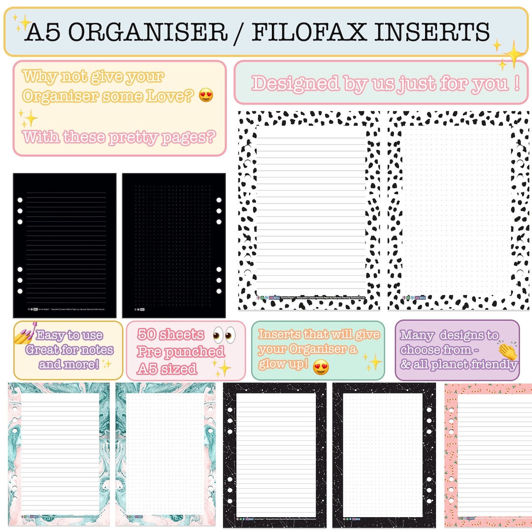 A5 Lined Journal Inserts, Planner Refill, Bujo Tracker (50 Double Sided ...