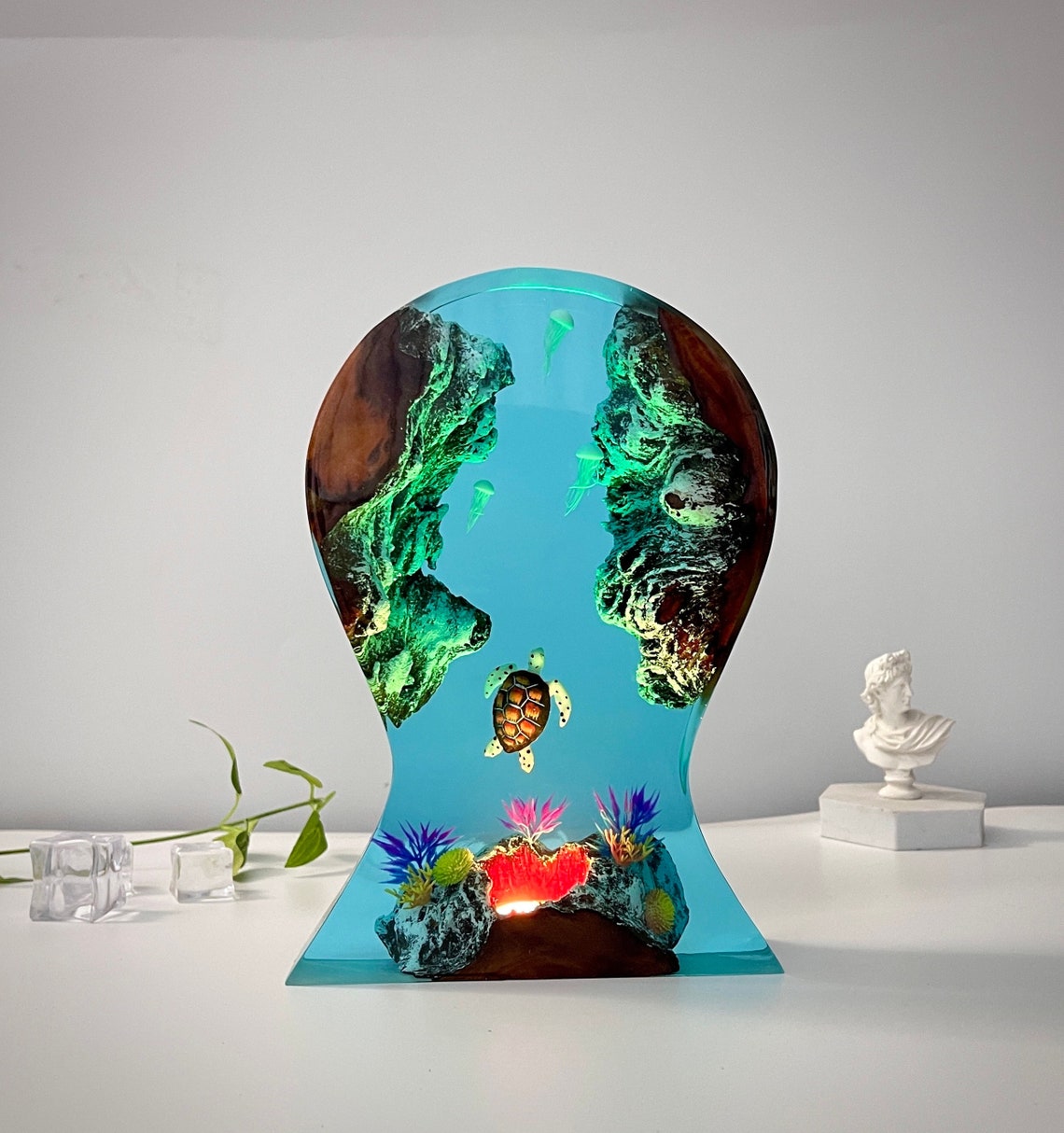 Epoxy Resin Lamp,whale Shark and Divers Headphone Stand,resin Art Lamp ...