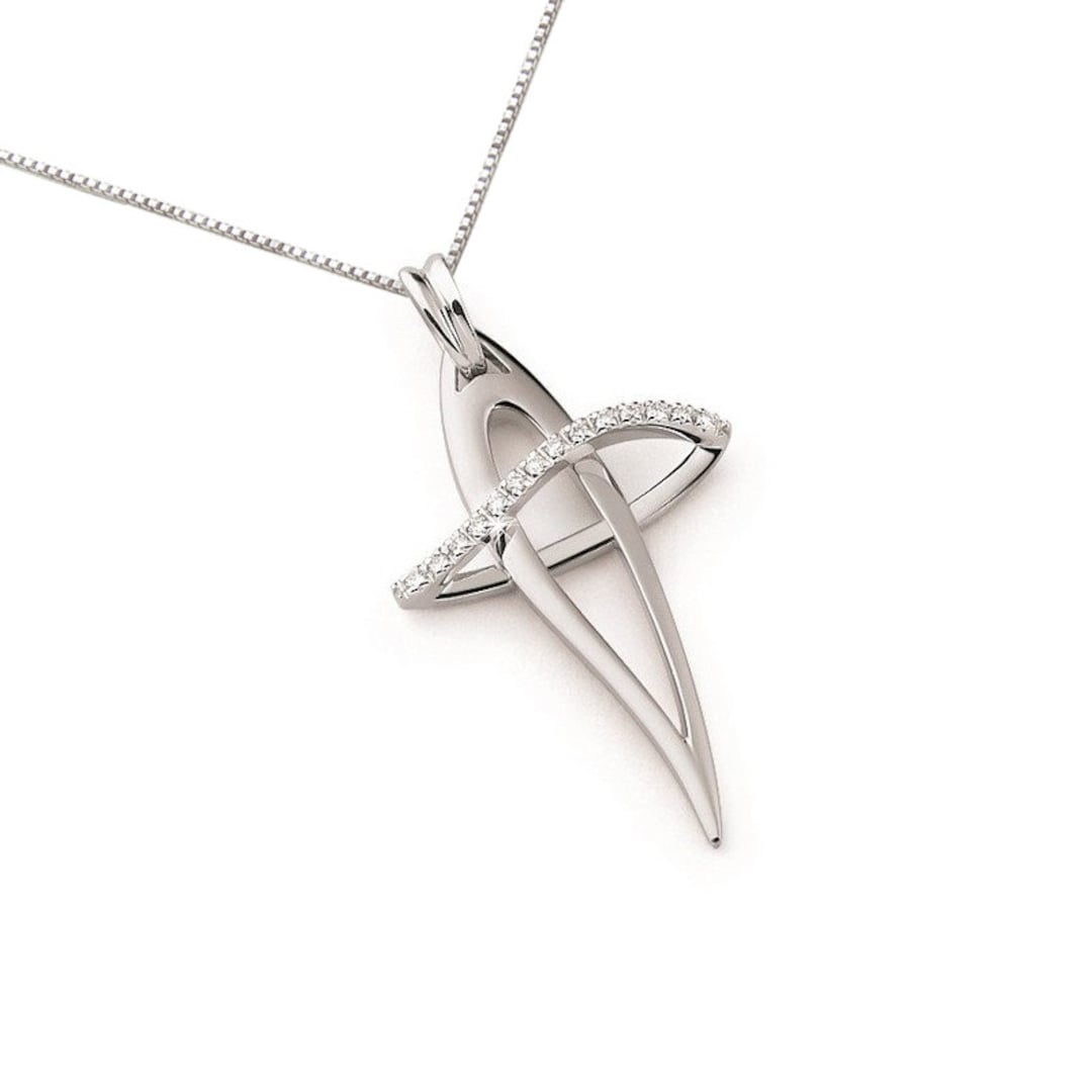 Curved Split Cross Necklace, Diamond Cross Necklace, Unique Cross Necklace Pendant, Designer ...