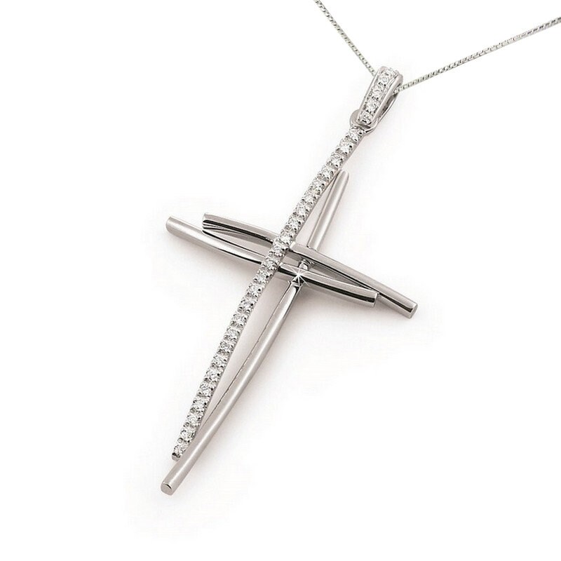 Exclusive Double Cross Necklace, Double Cross Diamond Necklace, 18 ...