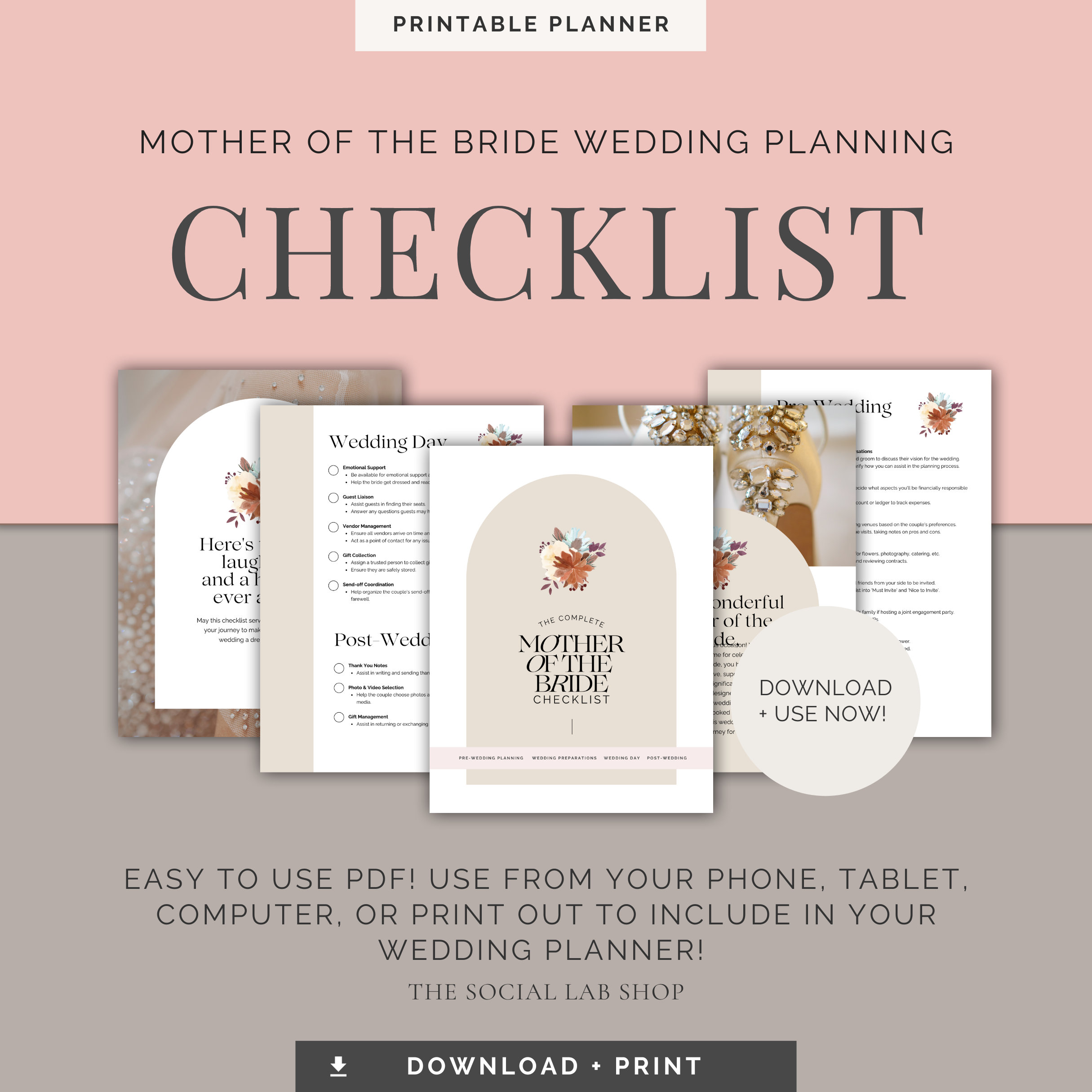 Mother of the Bride Wedding Checklist, Bridal Planner Template Canva ...