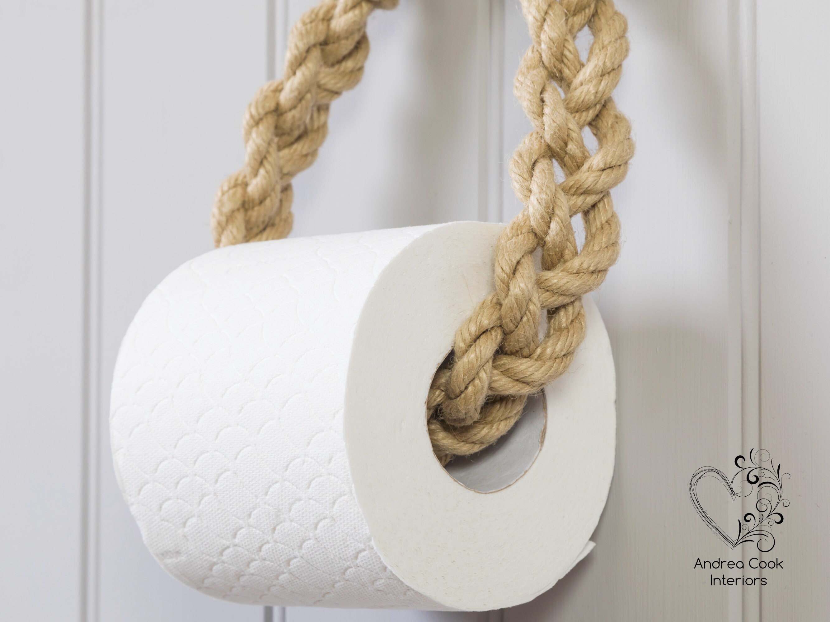 Set of Braided Beige Rope Toilet Roll Holder and Braided Beige Rope ...