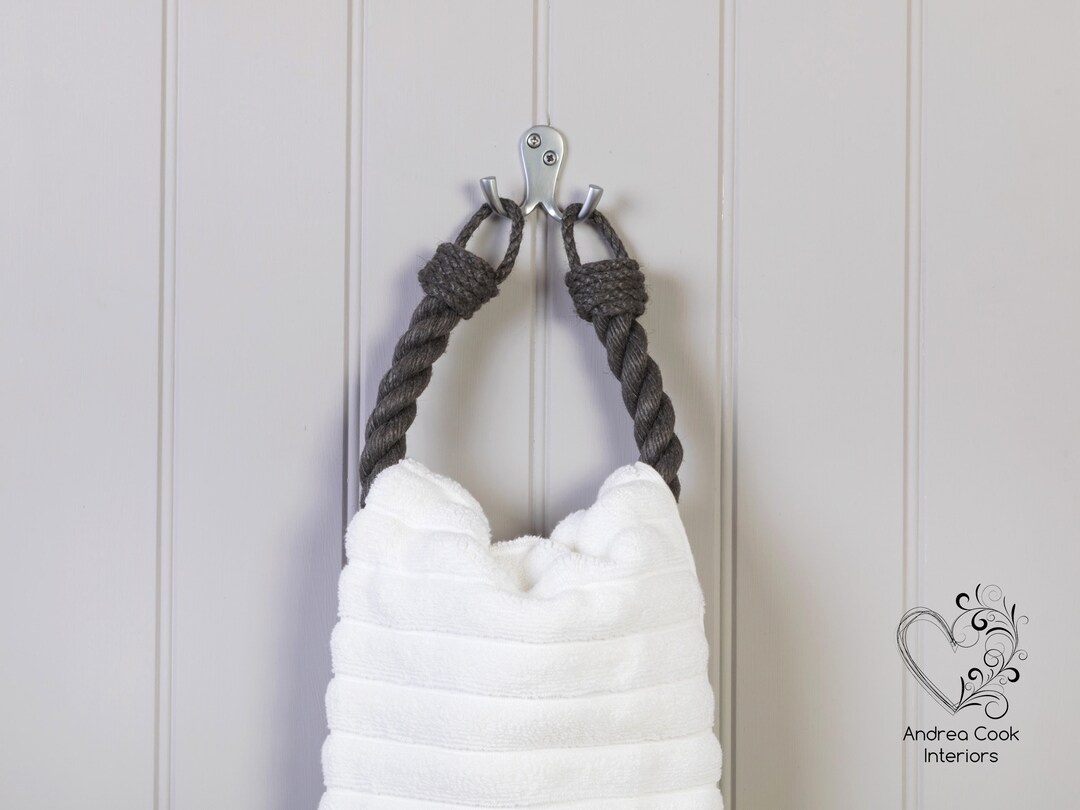 Chunky Charcoal Grey Rope Hand Towel Holder, Nautical Decor, Towel Rail ...