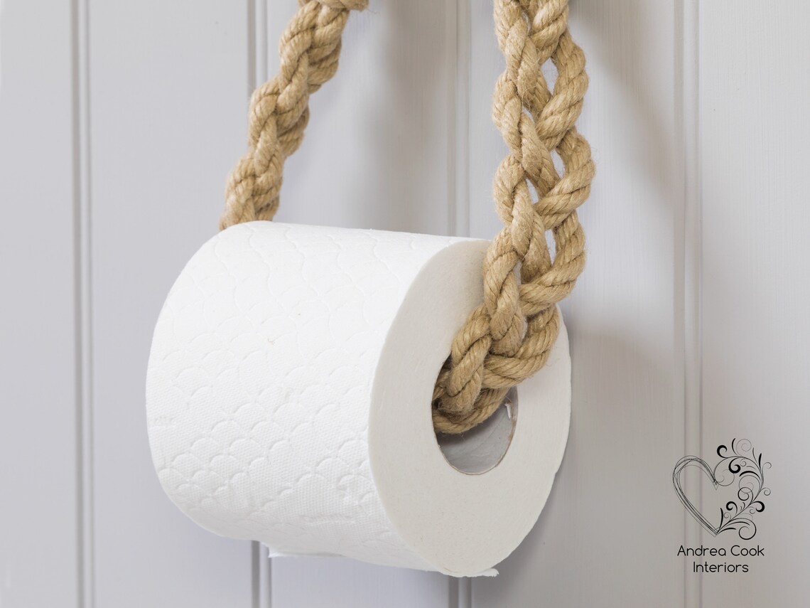 Chunky Braided Beige Rope Toilet Roll Holder - Toilet Paper Holder ...