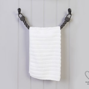 Set of Chunky Charcoal Grey Rope Toilet Roll Holder and Chunky Charcoal ...