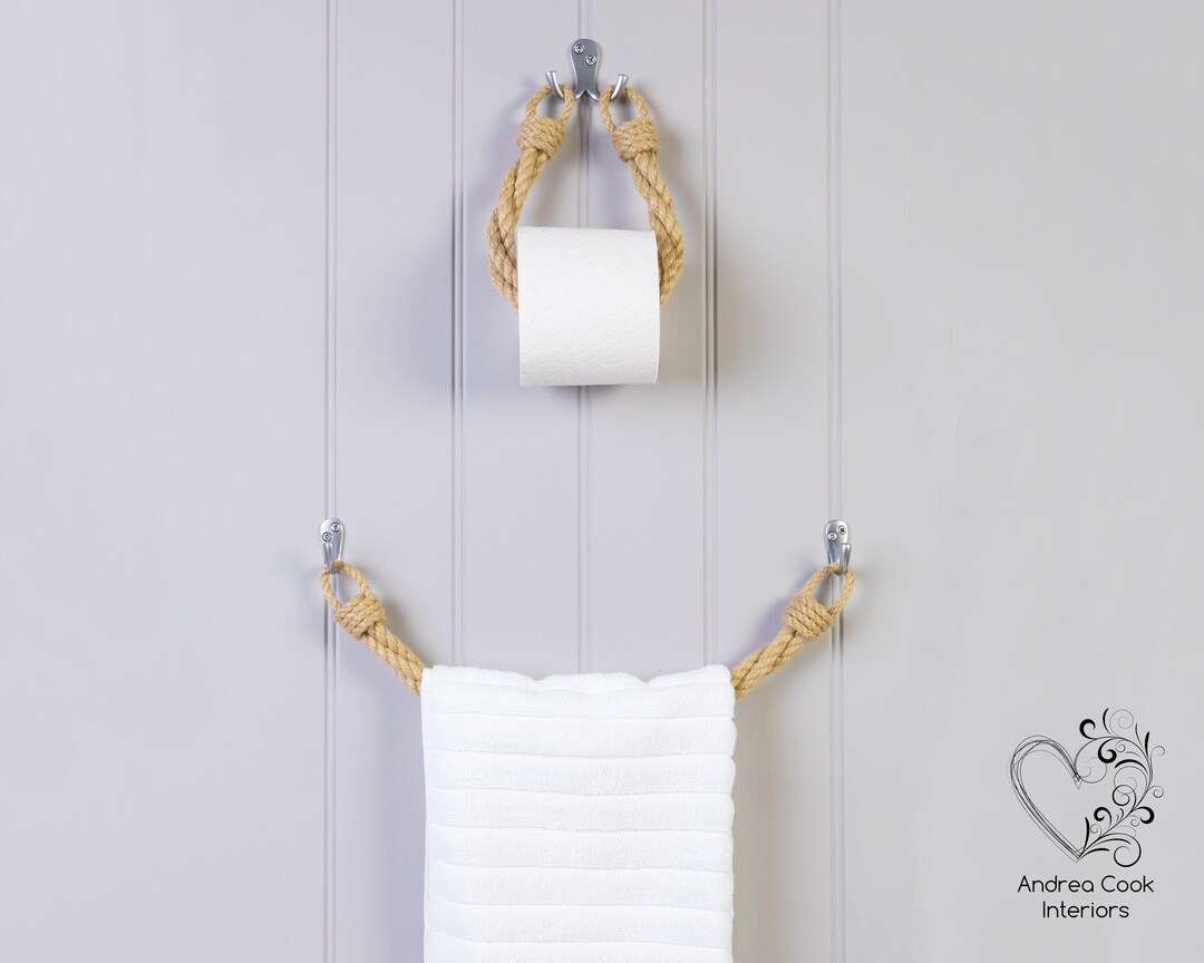 Set of Twisted Beige Rope Toilet Roll Holder and Twisted Beige Rope ...