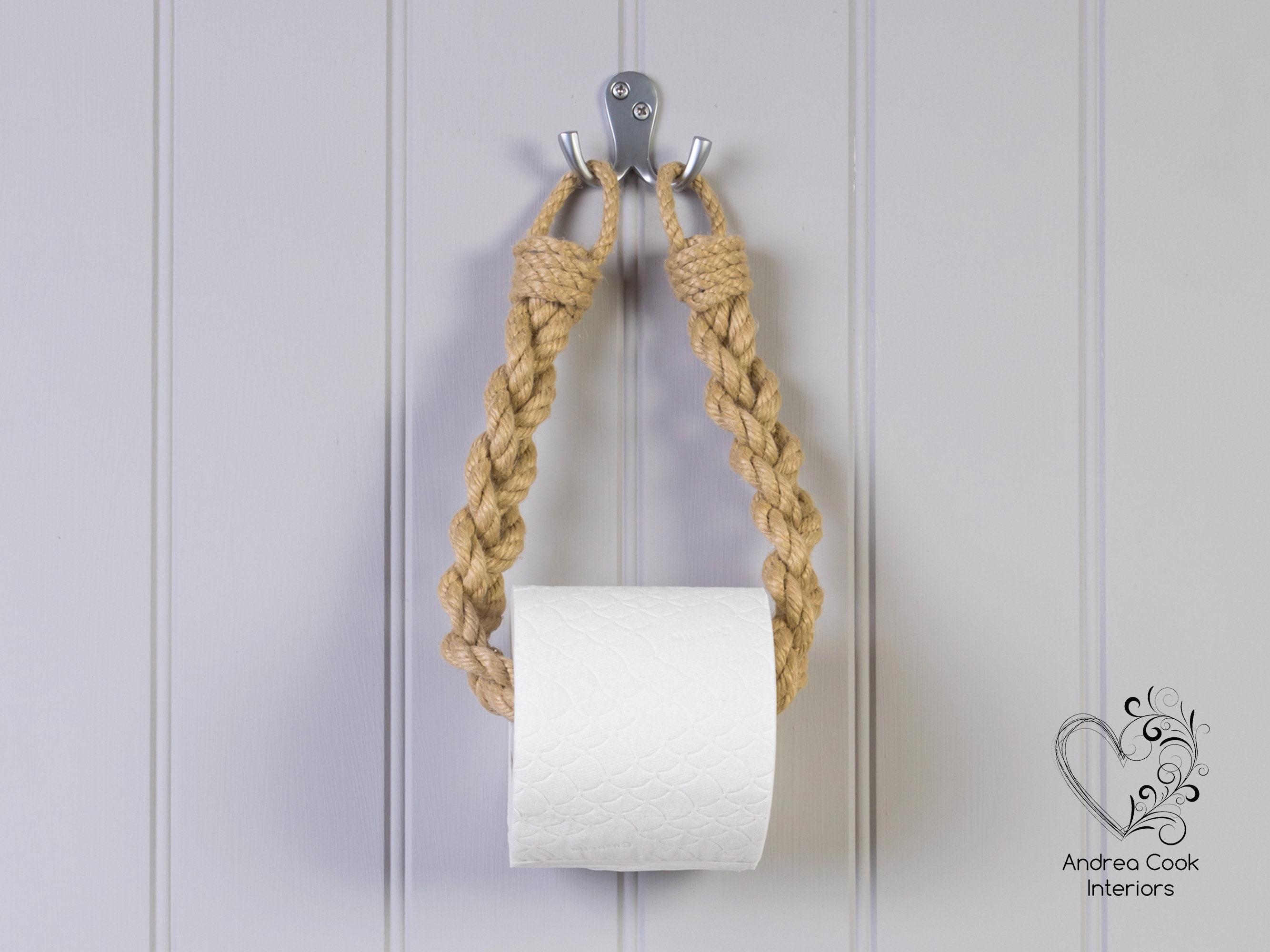Set of Braided Beige Rope Toilet Roll Holder and Braided Beige Rope ...