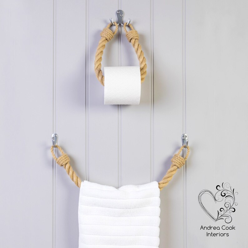 Set of Chunky Beige Rope Toilet Roll Holder and Towel Rail | Etsy
