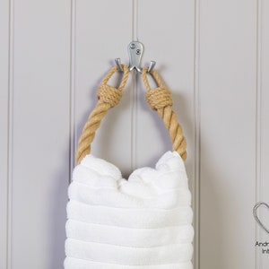 Full Bathroom Set Including Chunky Beige Rope Toilet Roll Holder, Towel ...