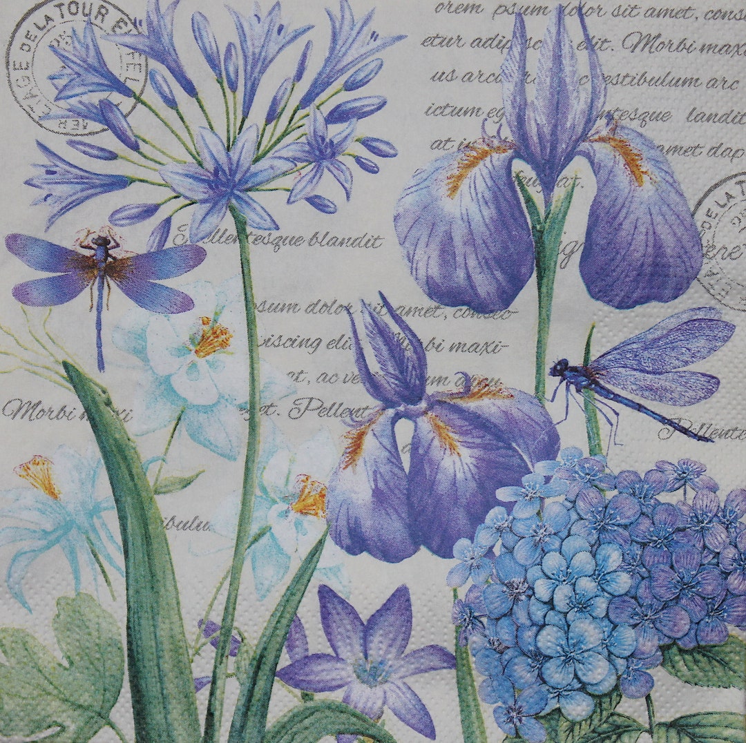4 Paper Napkins for Decoupage,paper Napkins With Butterfly&gentle Iris,flowers,vintage Paper ...