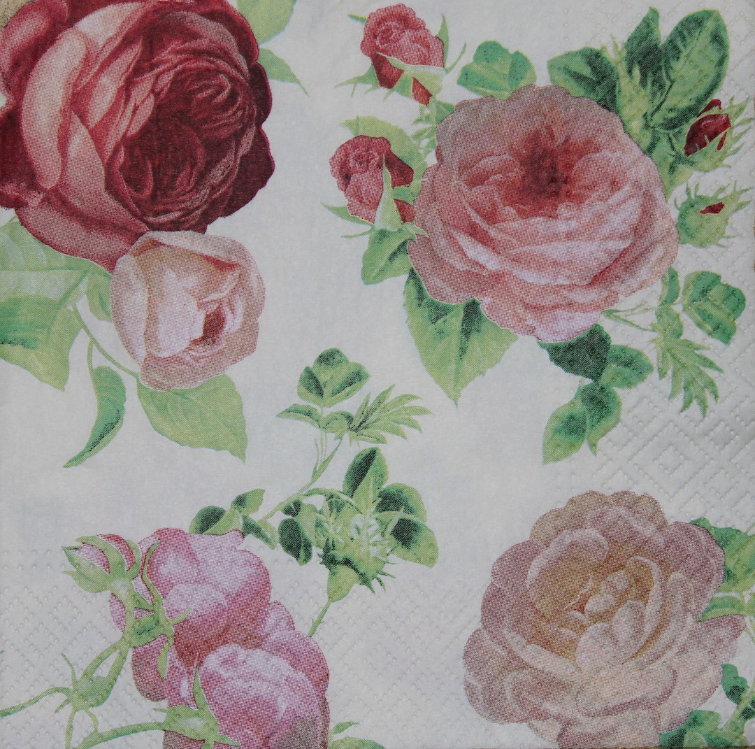 4 Paper Napkins,paper Napkins With Graceful Roses,decoupage Paper,paper ...