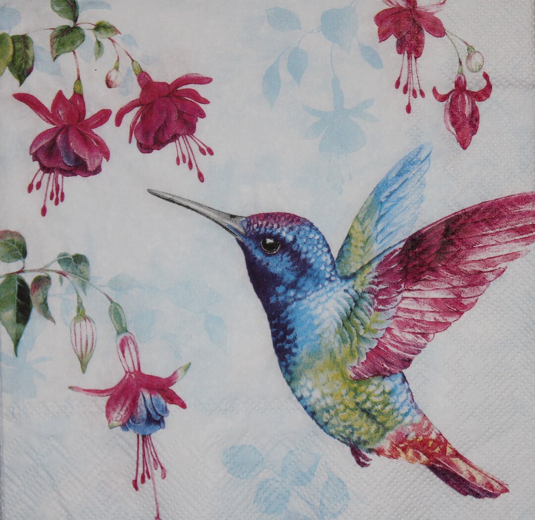 4 Paper Napkins With Hummingbird & Flowers,paper Napkin for Decoupage ...