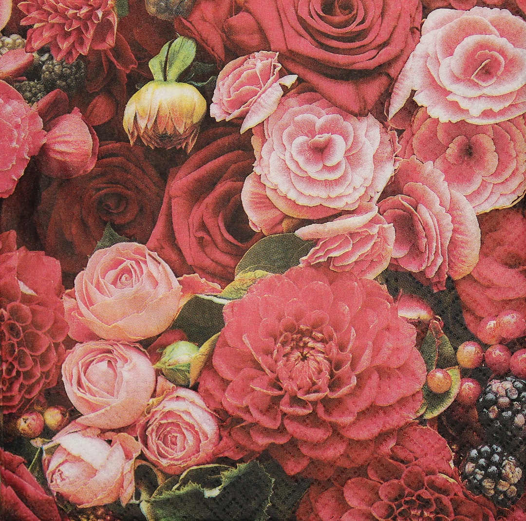 4 Paper Napkins With Red Roses, Red Flowers,decoupage Paper,paper for ...