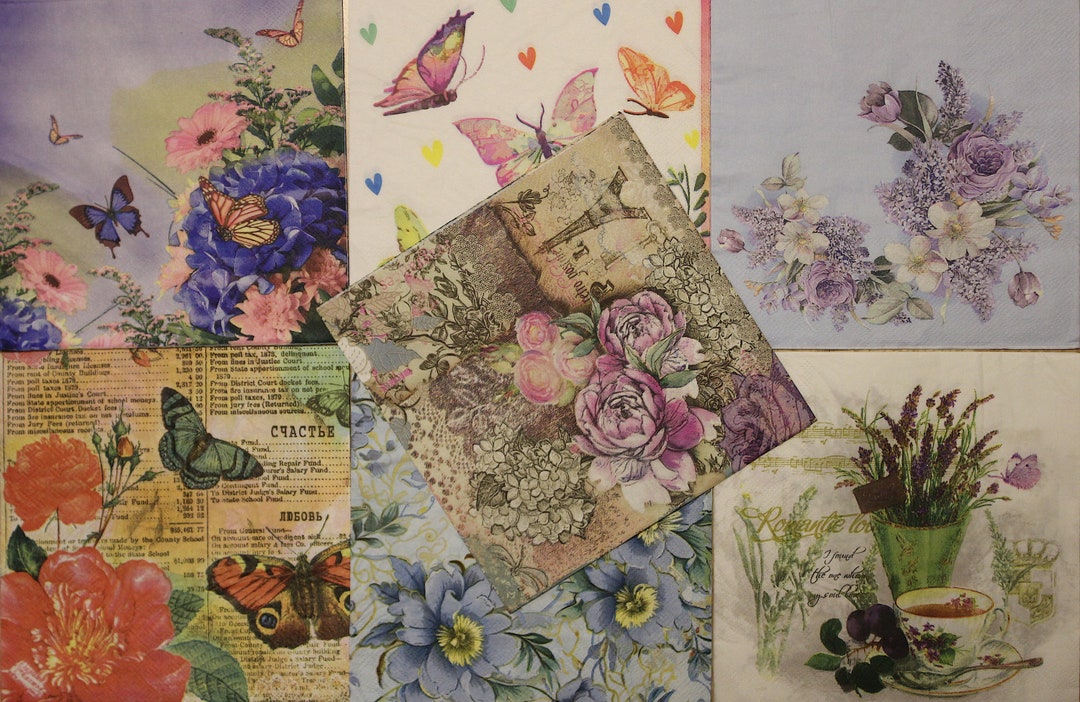 Set of 7 Chinese 2-layer Paper Napkins for Decoupage. Flowers ...