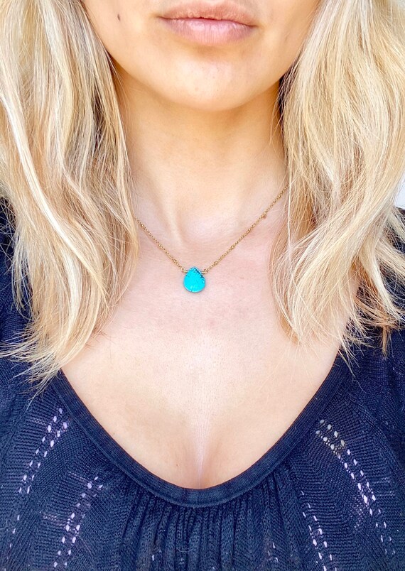 Blue Turquoise necklace December birthstone necklace Raw | Etsy